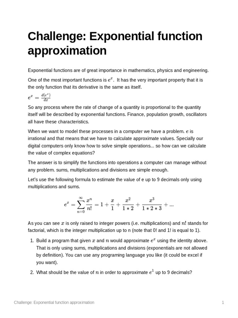 Challenge: Exponential Function Approximation 1 | PDF | Exponential Function | Function ...