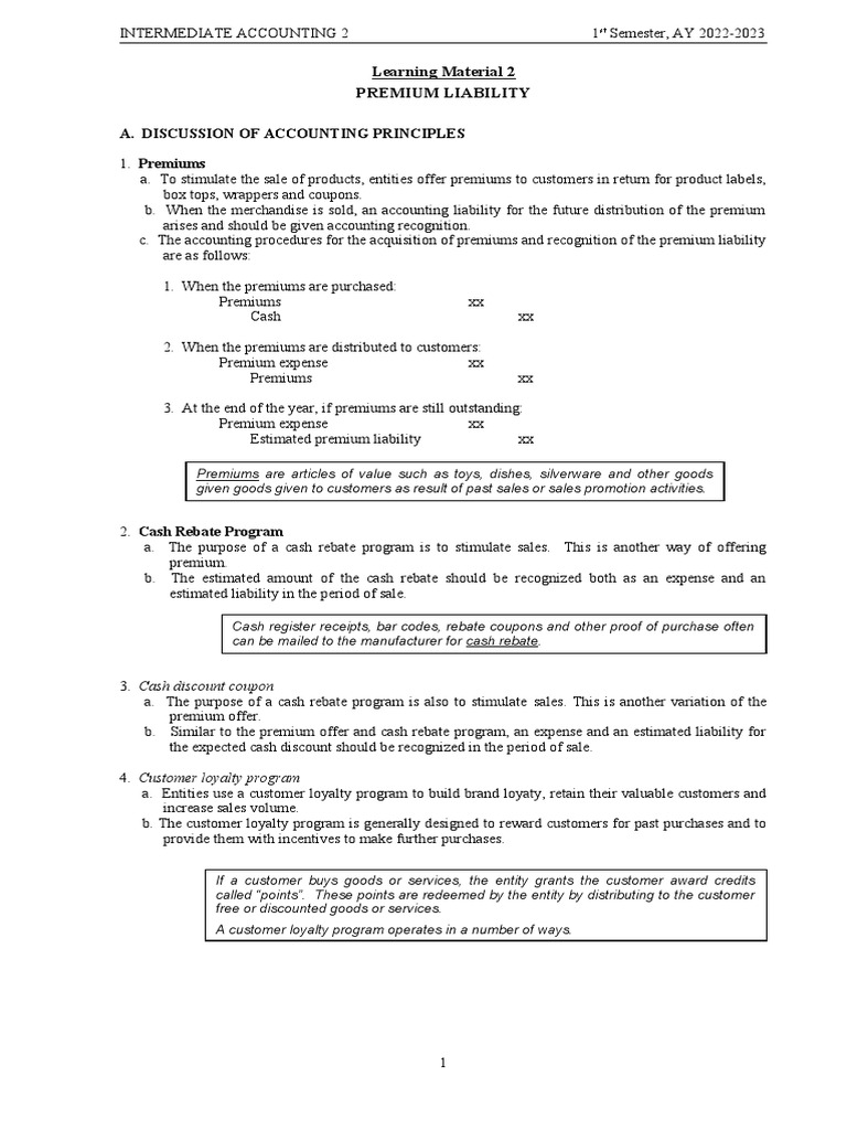 Intermediate Accounting 2 - Learning-Material-2 | PDF | Rebate (Marketing) | Coupon