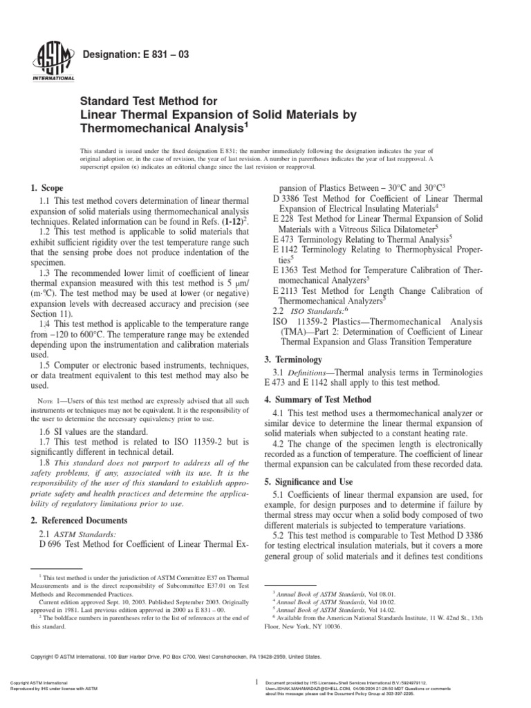 Astm e 831 | PDF | Thermal Expansion | Physical Chemistry