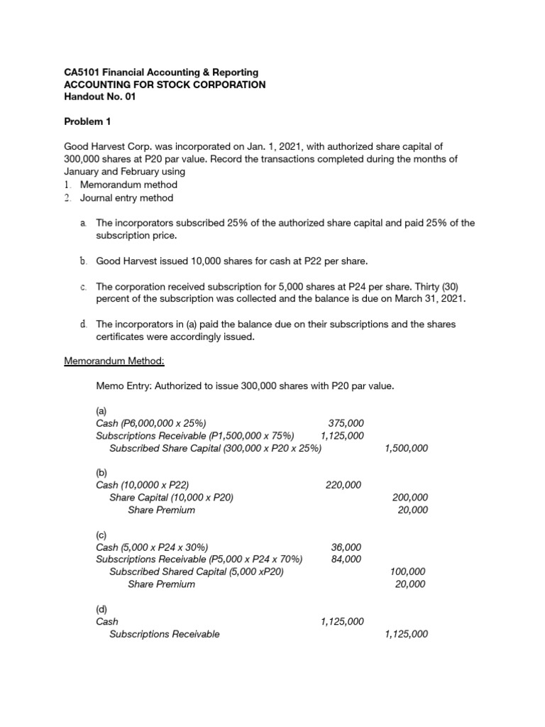 CA5101 Financial Accounting & Reporting Accounting For Stock ...