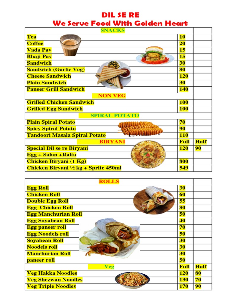 Dil Se Re We Serve Food With Golden Heart: Snacks | PDF | Chicken Soup ...