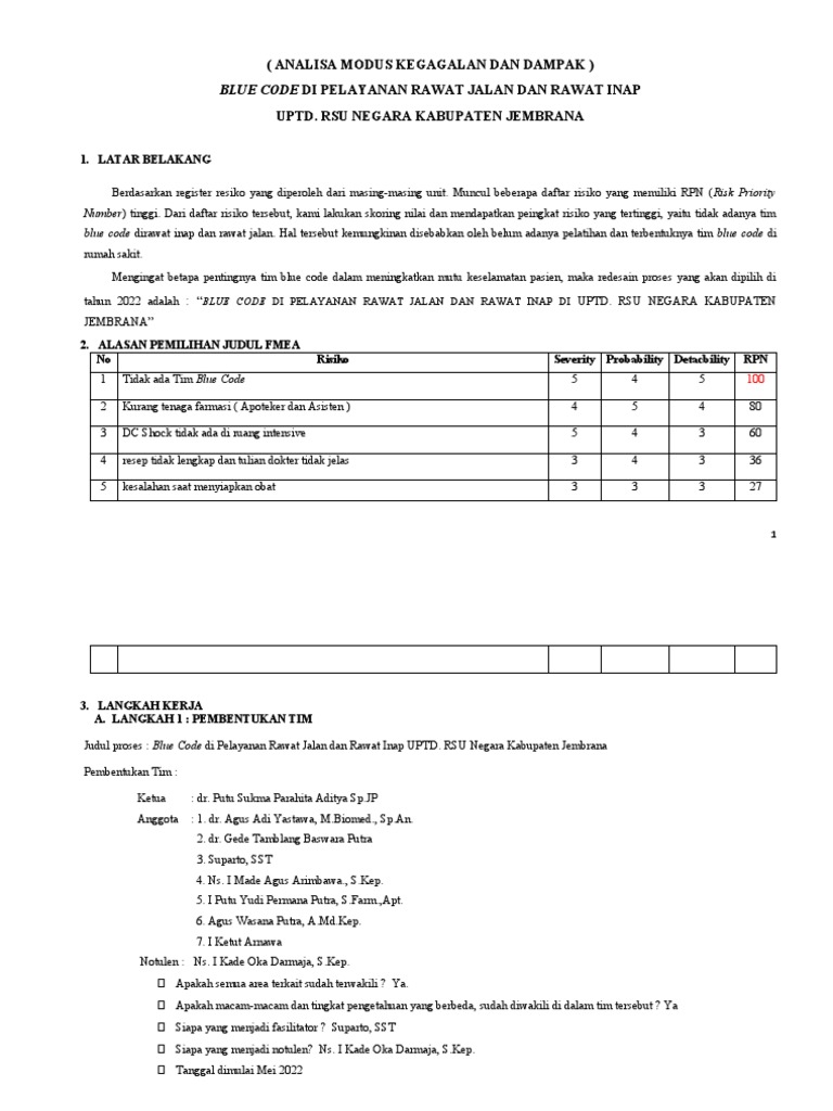 FMEA Code Blue Fix | PDF