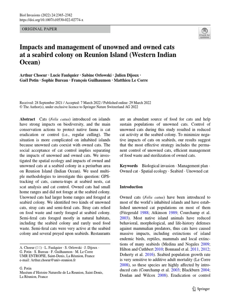 Impacts and Management of Unowned and Owned Cats at A Seabird Colony On ...