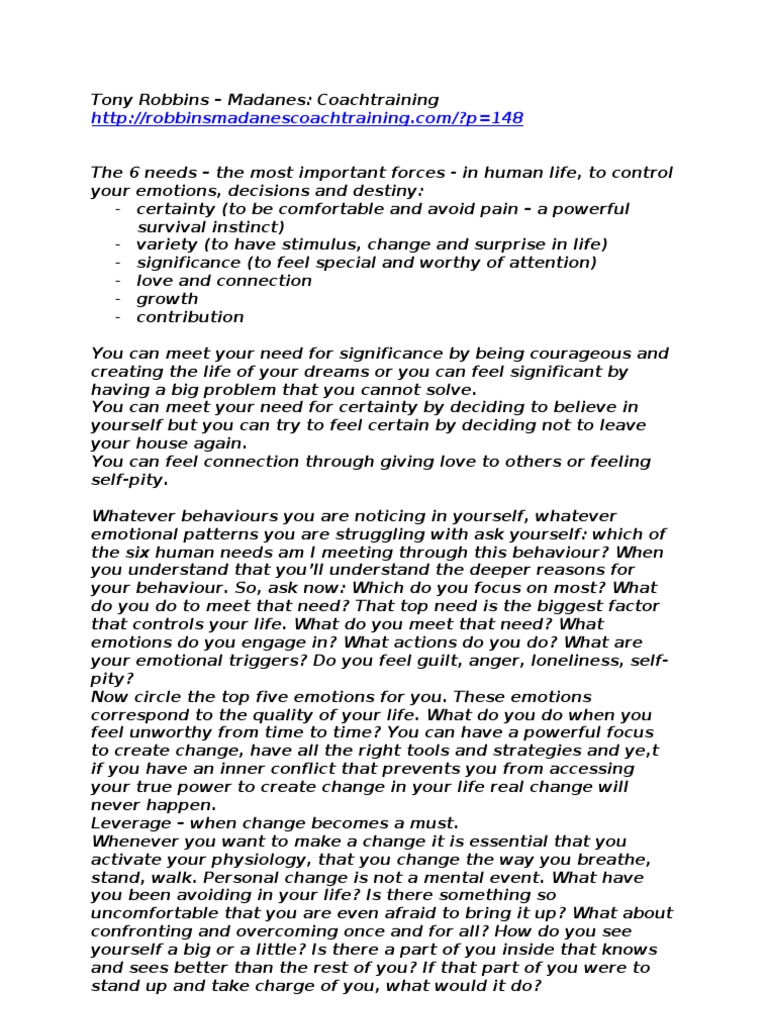 Tony Robbins | PDF | Emotions | Behavior