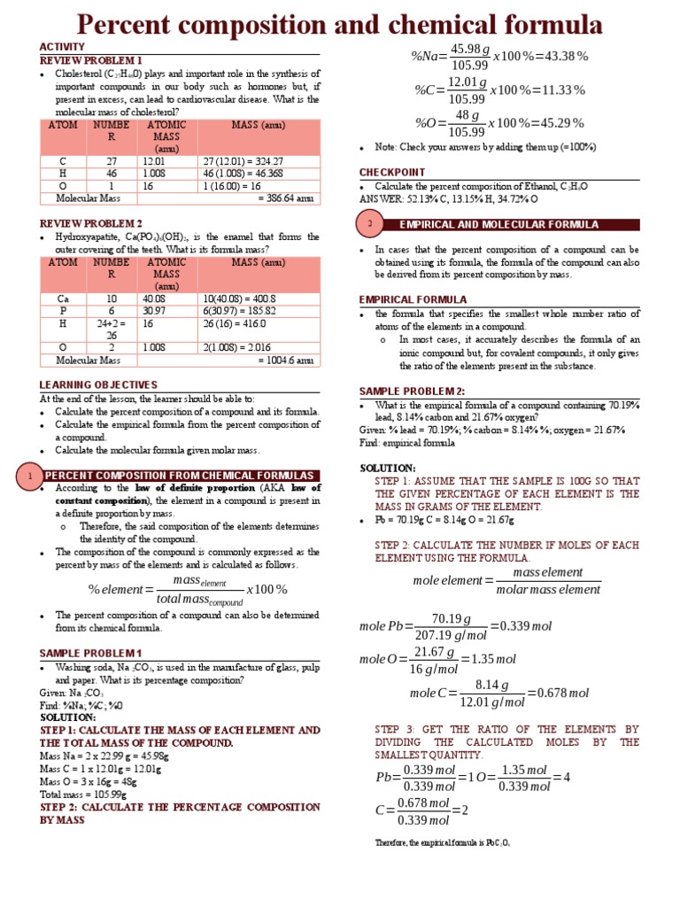 Chemistry Lesson 1.2 (Transcribed) | PDF | Mole (Unit) | Chemical Compounds