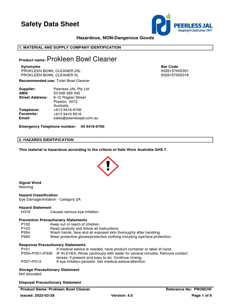 MSDS Prokleen | PDF | Dangerous Goods | Toxicity
