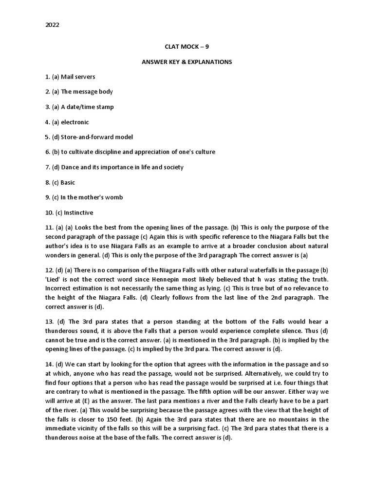 2022 CLAT Mock Test 9 Answers & Explanations | PDF | Lander (Spacecraft ...