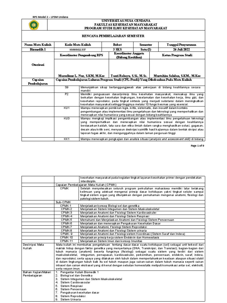 RPS Biomedik 1 FKM Undana | PDF