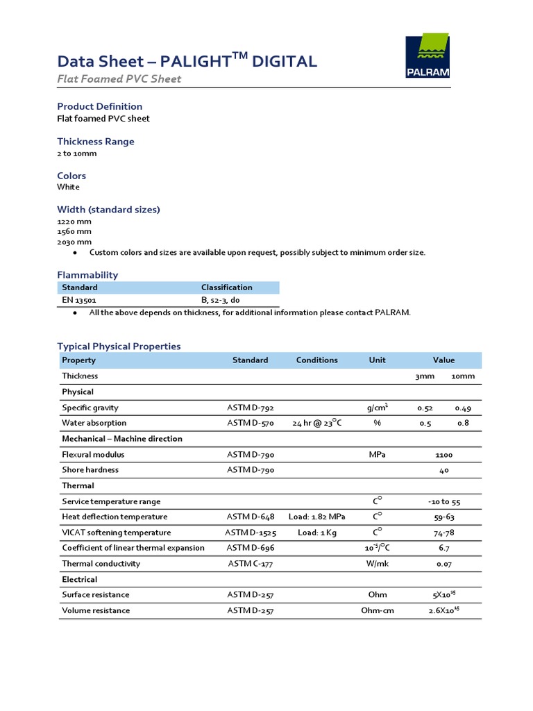 Data Sheet - PALIGHT Digital: Flat Foamed PVC Sheet | PDF | Polyvinyl ...