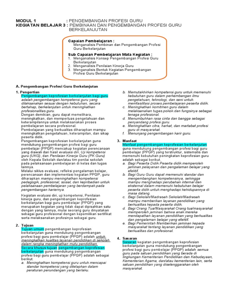 MODUL 1 KB 3 - Pembinaan Dan Pengembangan Profesi Guru Berkelanjutan | PDF | Pengembangan Diri