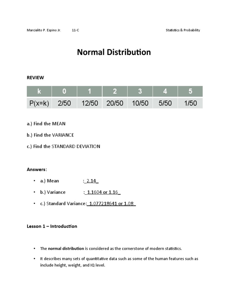 Normal Distribution (Hardcopy) | PDF | Normal Distribution ...