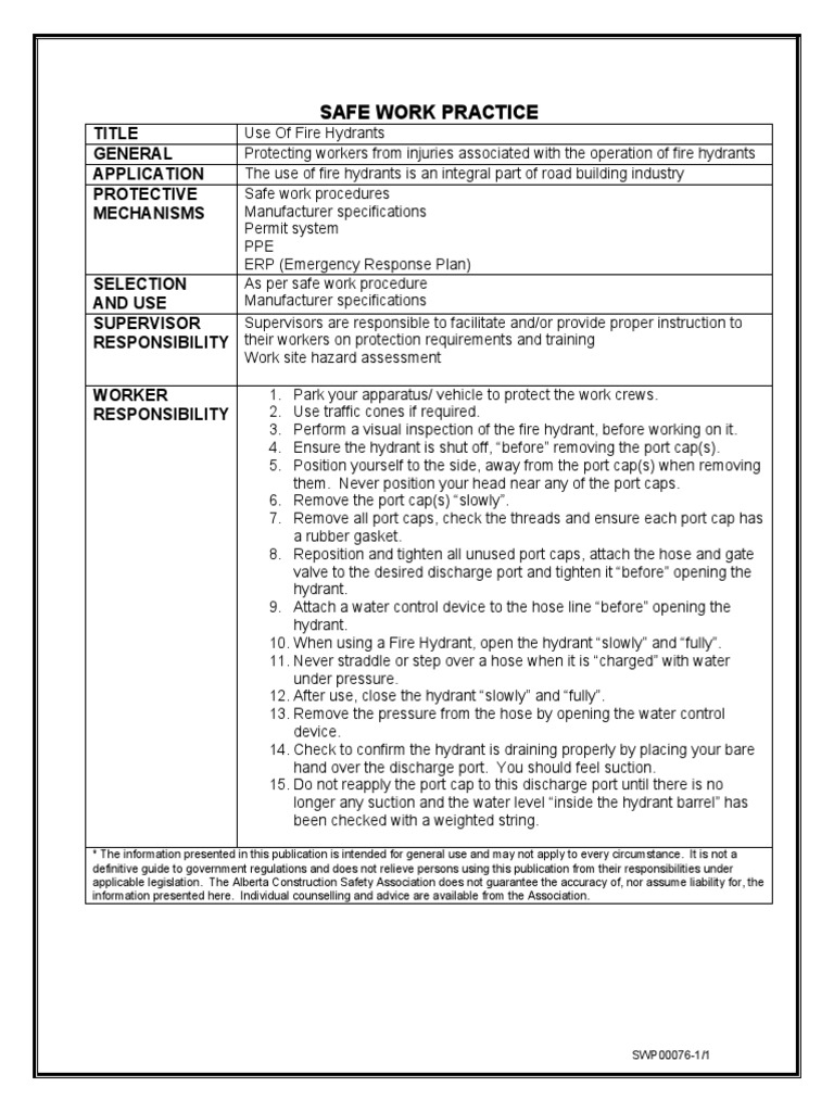 Safe Work Practice: Title General Application Protective Mechanisms ...