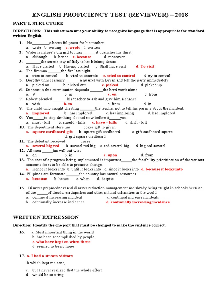 2018 English Proficiency Test Reviewer | PDF | Sun | Happiness