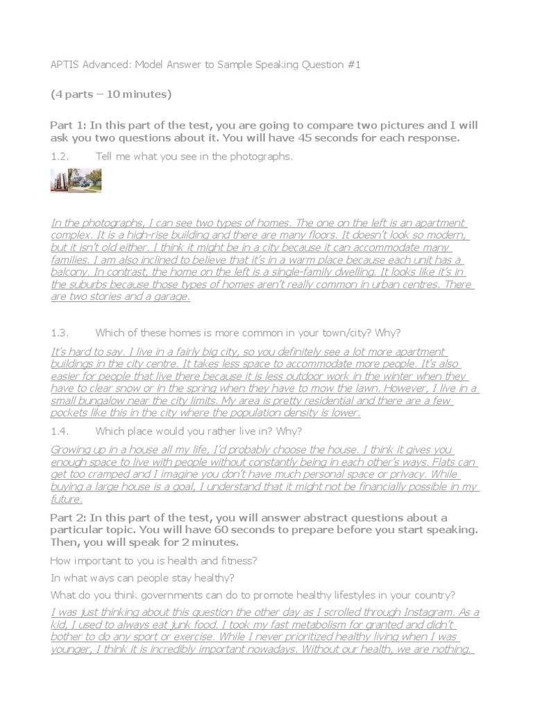 Key Speaking 1 Aptis Advanced | PDF | Apartment | City