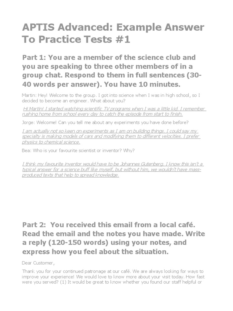 Key Writing 1 Aptis Advanced | PDF | Science | Grocery Store