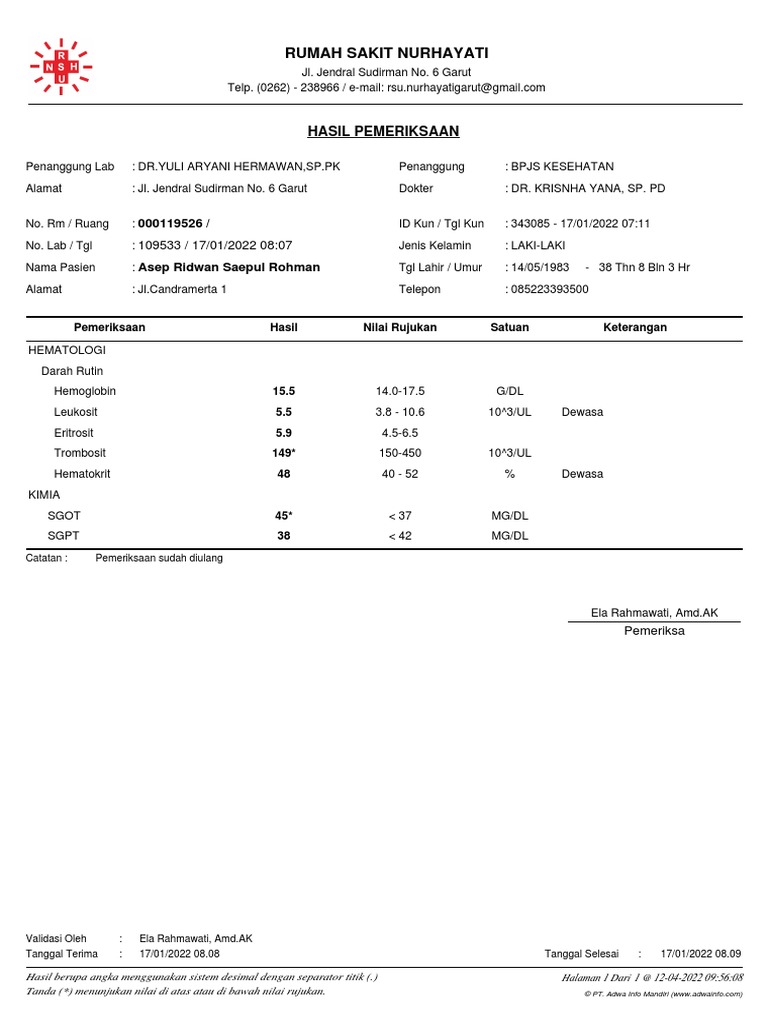 Hasil Laboratorium Asep Ridwan | PDF