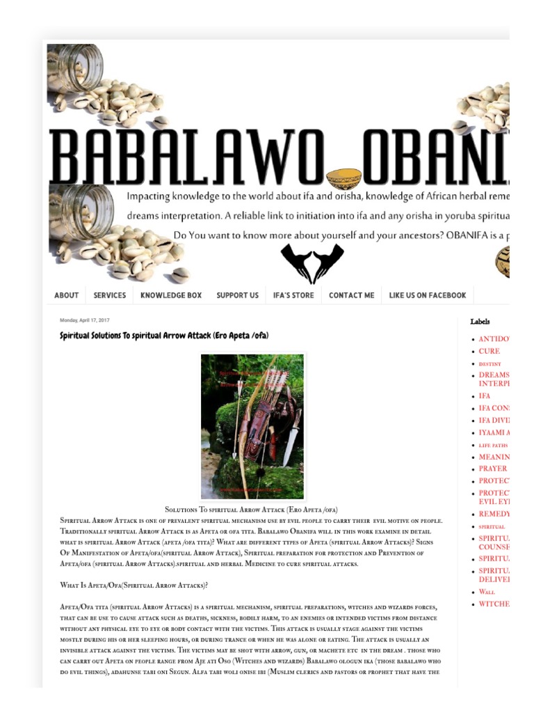 Spiritual Solutions To Spiritual Arrow Attack (Ero Apeta - Ofa) | PDF
