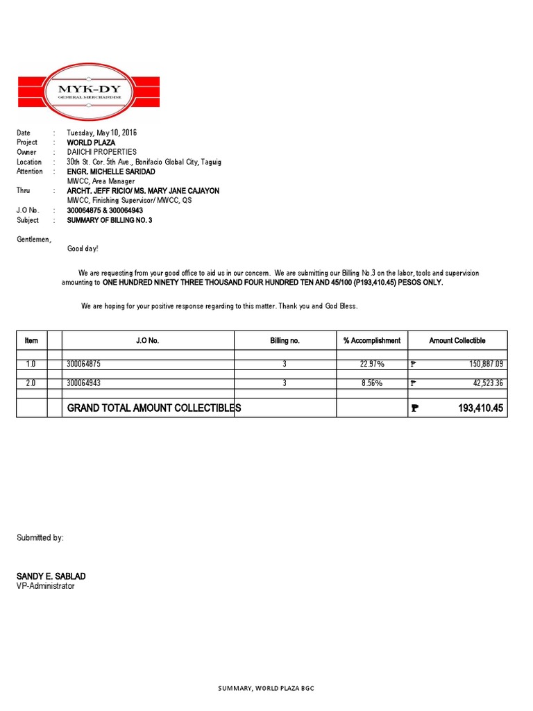 Masonry Works Billing No. 3 | PDF | Waste Management | Hygiene