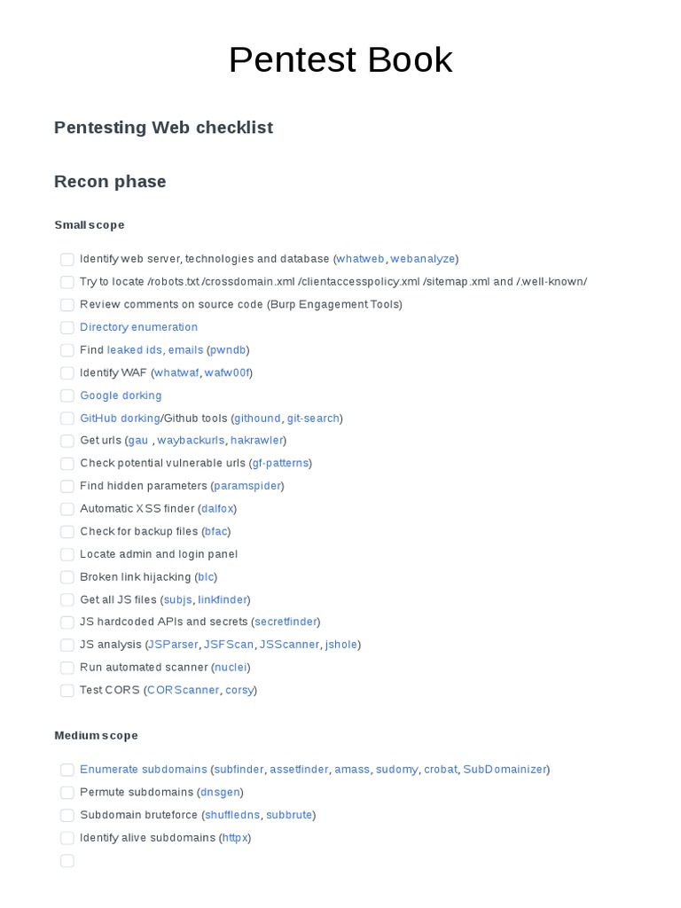 Pentest Book: Pentesting Web Checklist Recon Phase | PDF | Http Cookie ...