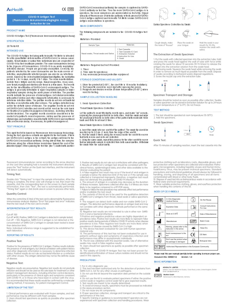 IFU COVID-19 Antigen Testú¿FIA) | PDF | Infection | Virus