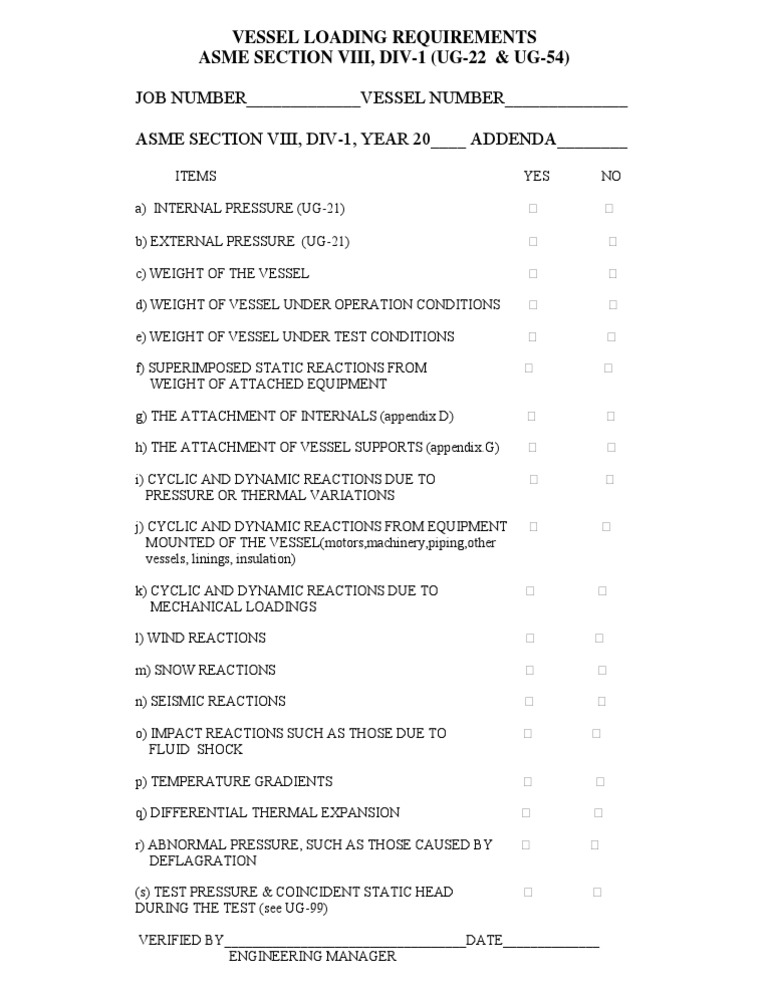 Asme Viii-1 Ug-22 Loading Checklist | PDF