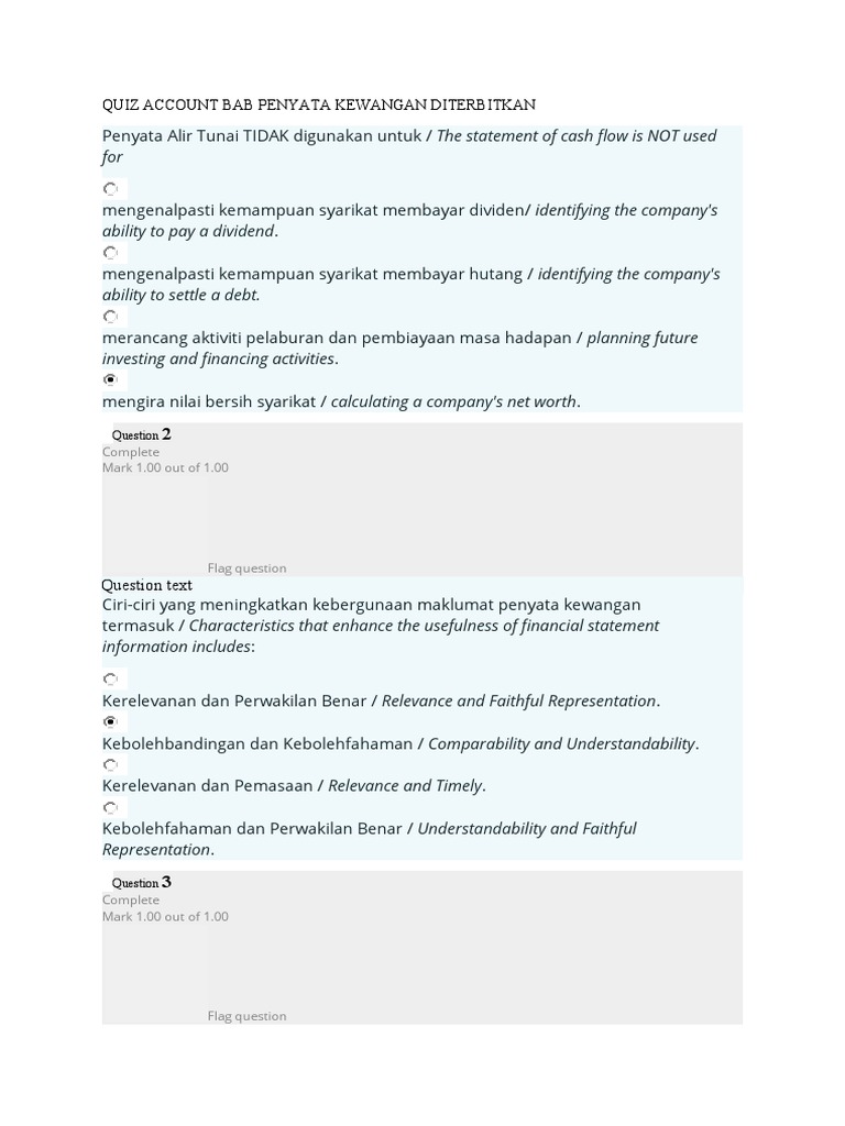 Understanding Key Financial Statements: An Analysis of a Set of Quiz Questions on Accounting ...