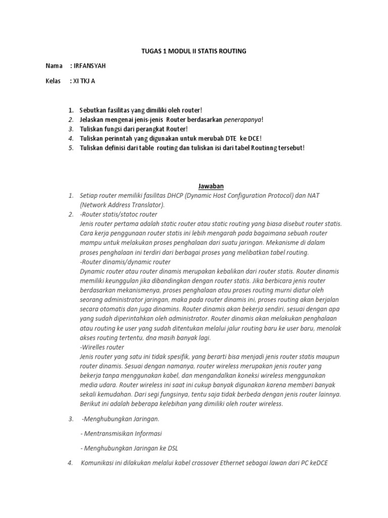 Tugas 1 Modul Ii Statis Routing. | PDF