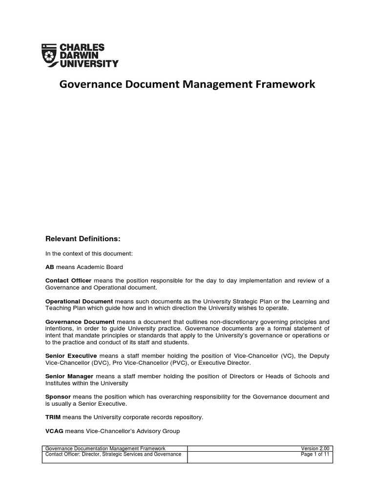 Governance Document Management Framework: Relevant Definitions | PDF ...