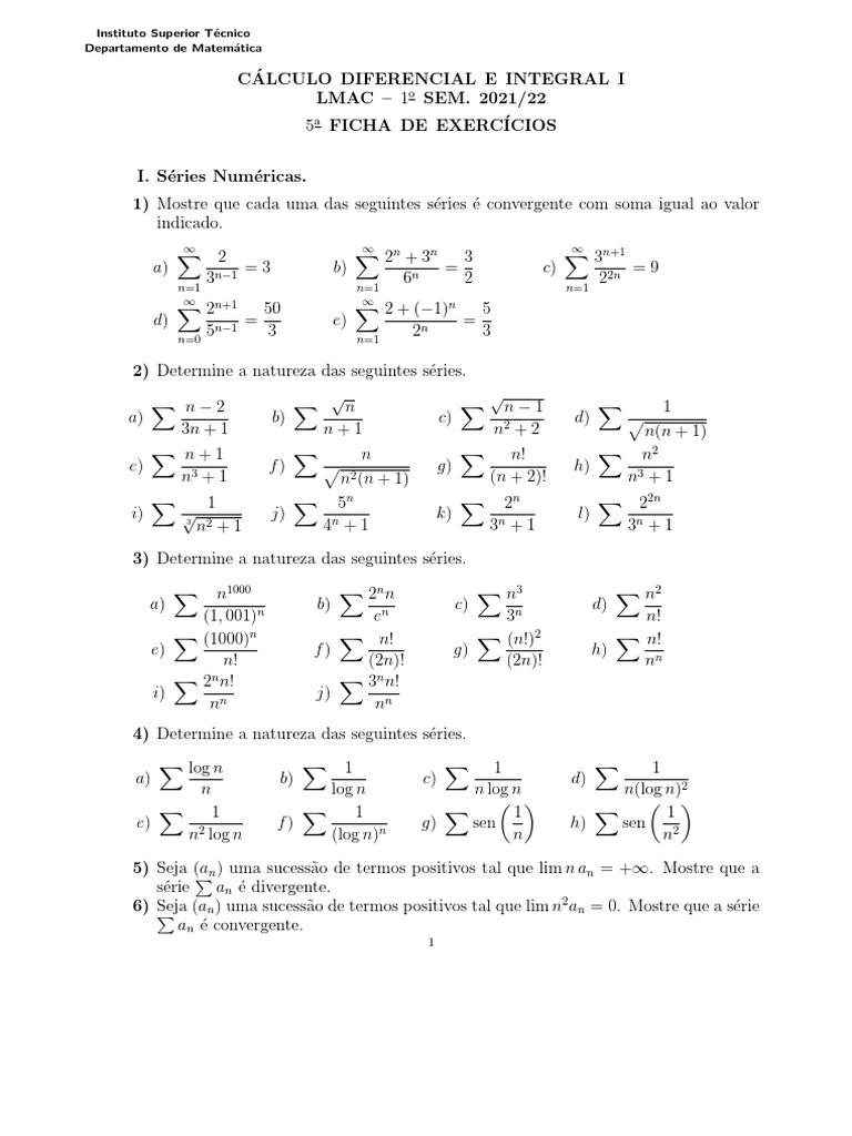 Ficha 5 de exercicios de cálculo I | PDF | Função (Matemática ...