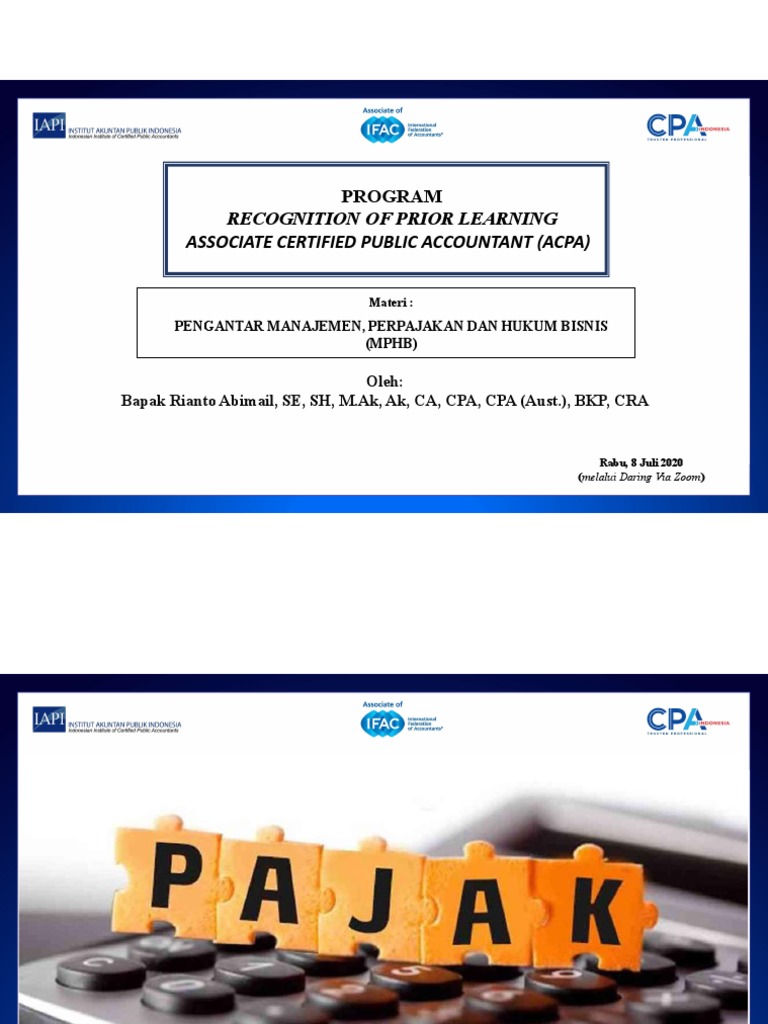 Materi MPHB Pengantar Perpajakan Bapak Rianto Abimail RPL ACPA 8.7.20 IAPI | PDF