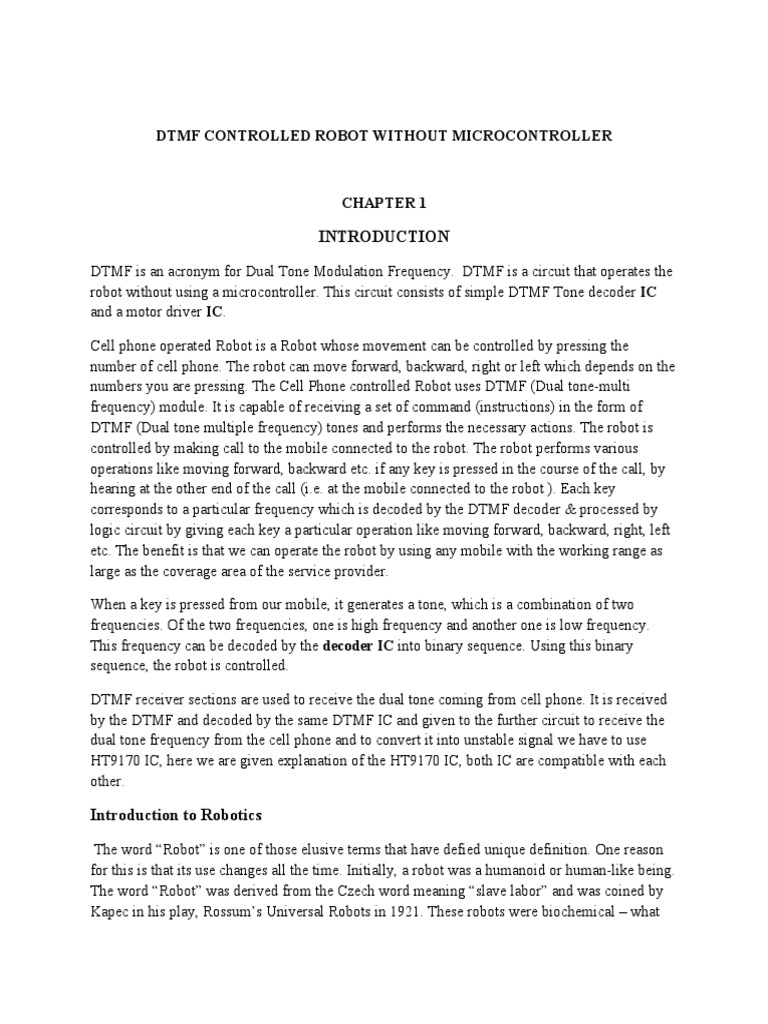 DTMF Controlled Robot Without Microcontroller (Aranju Peter) | PDF ...