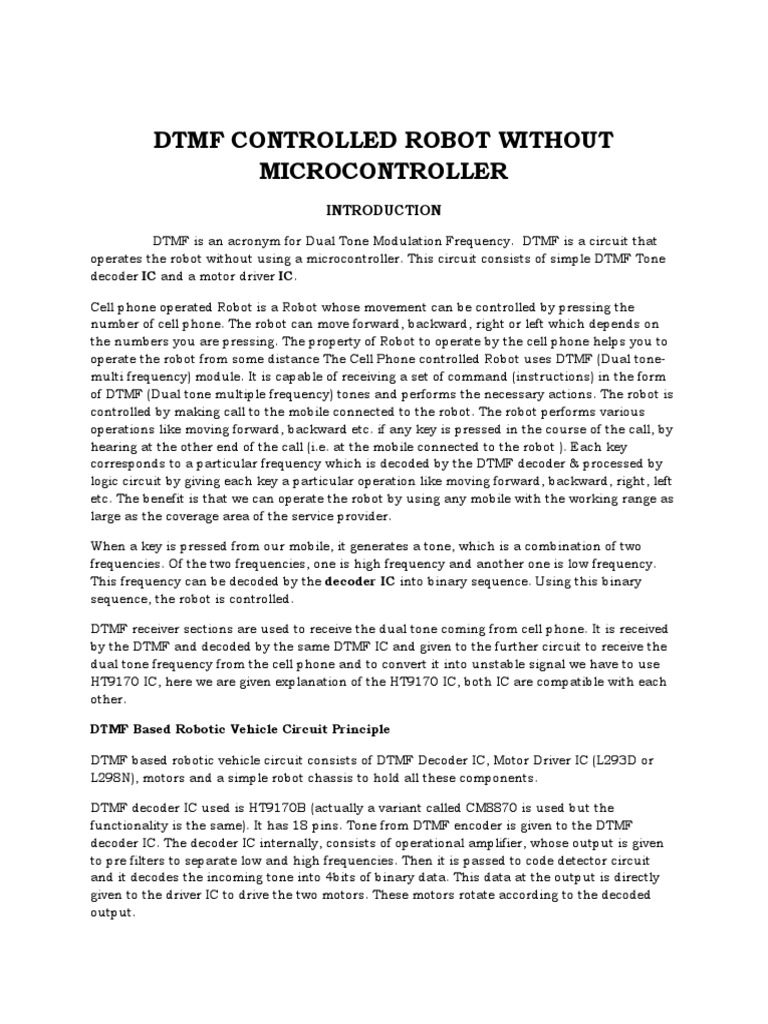 DTMF Controlled Robot Without Microcontroller INTRODUCTION | PDF | Detector (Radio) | Electronic ...