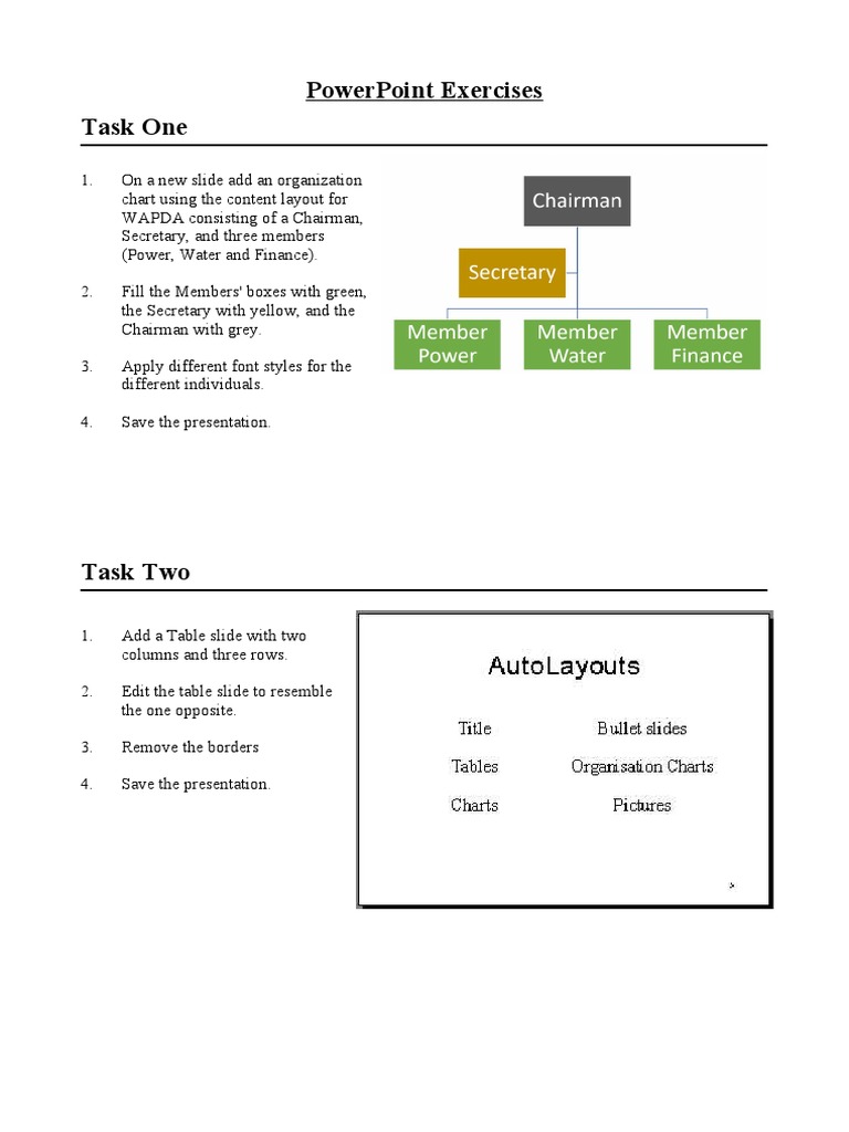 Powerpoint Exercises Task One | PDF | Teaching Methods & Materials
