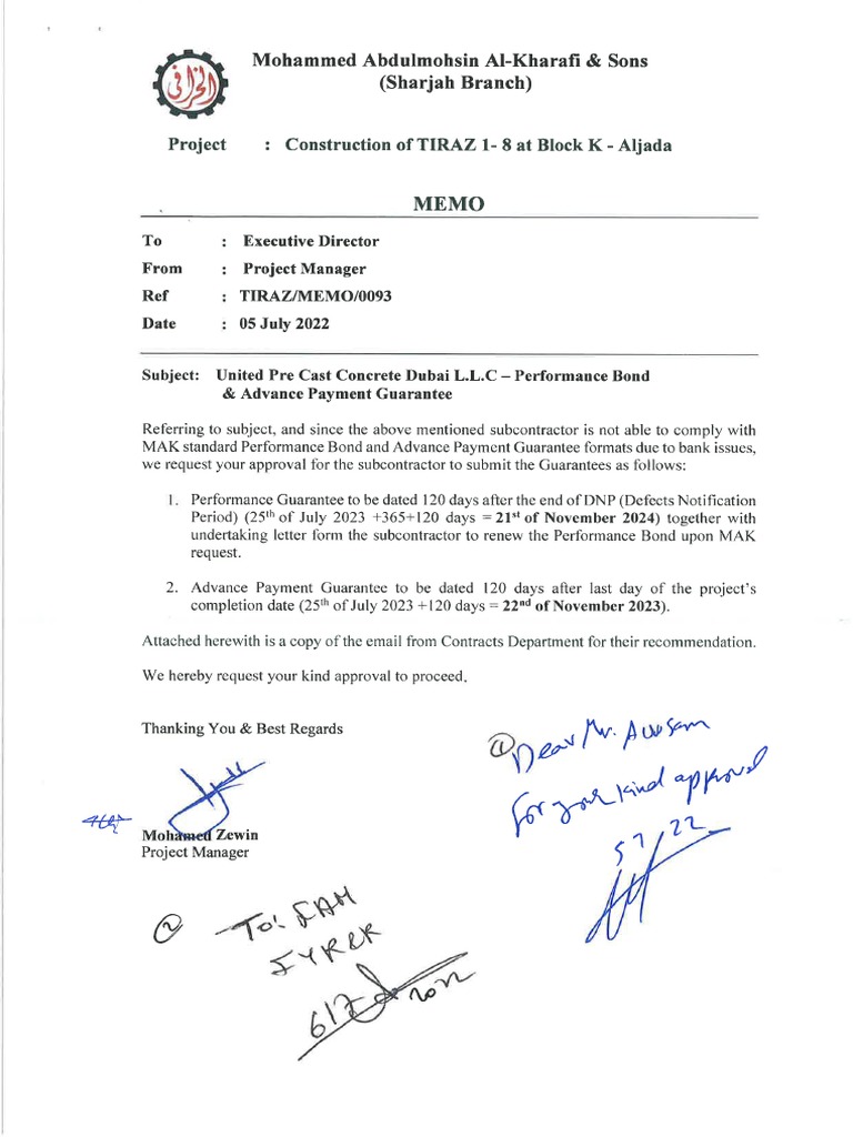 TIRAZ-MEMO-0093 United Precast Concrete Dubai LLC - Performance Bond ...