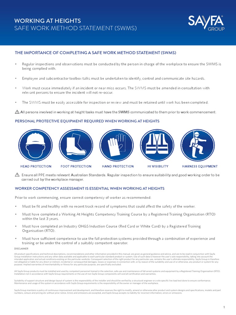 Working at Heights Safe Work Method Statement (SWMS) | PDF | Personal ...
