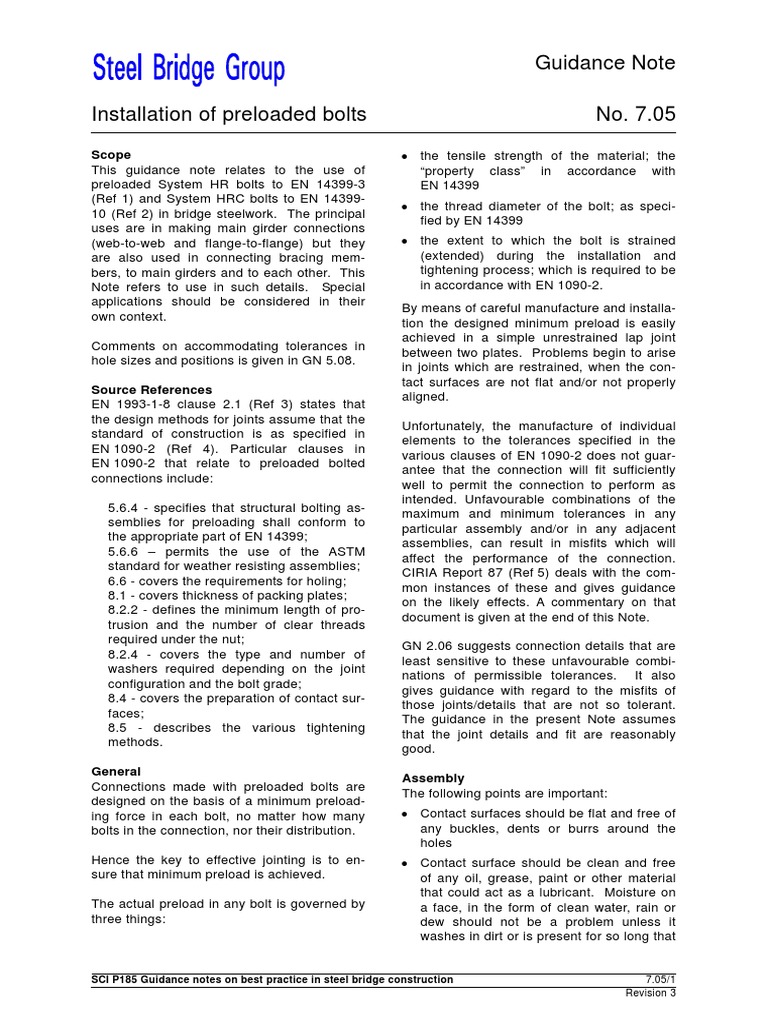 Guidance Note Installation of Preloaded Bolts No. 7.05: Scope | PDF ...