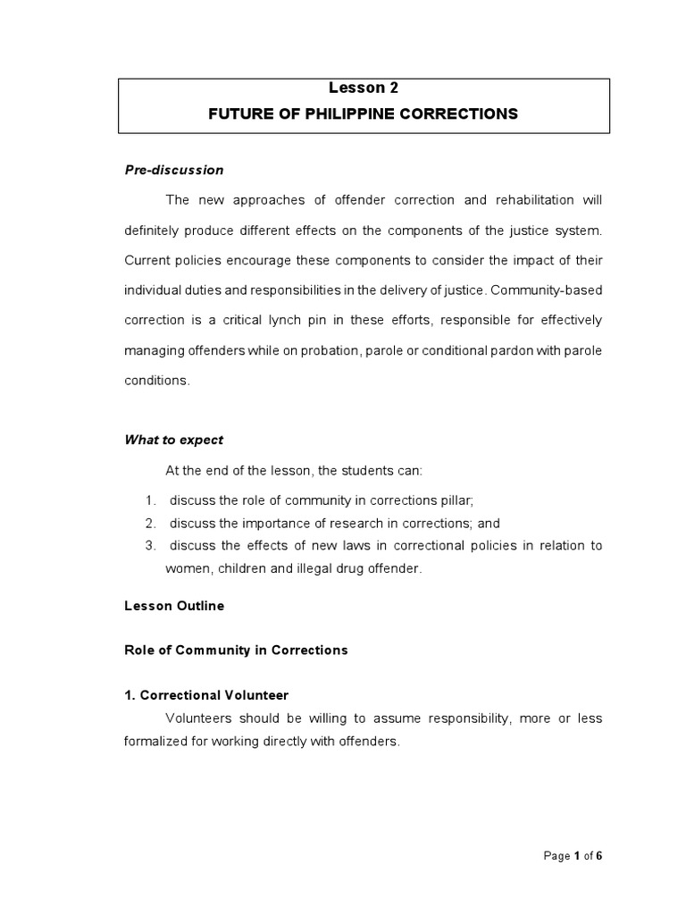Chapter 4, Lesson 2 Future of Philippine Corrections | PDF | Justice ...