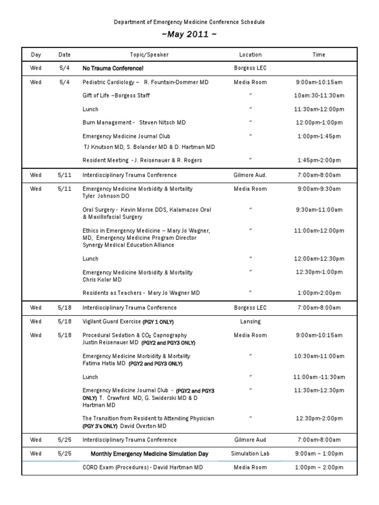 05 - May Conference Schedule | PDF | Doctor Of Medicine | Medicine
