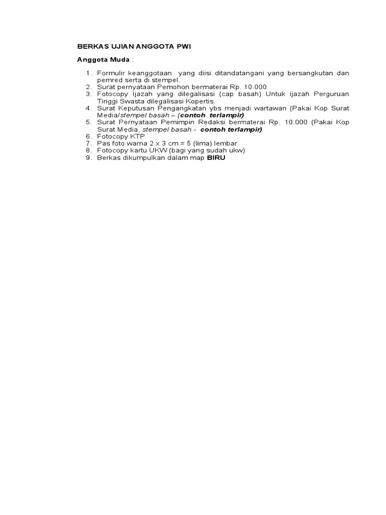 Formulir Anggota Muda Pwi | PDF