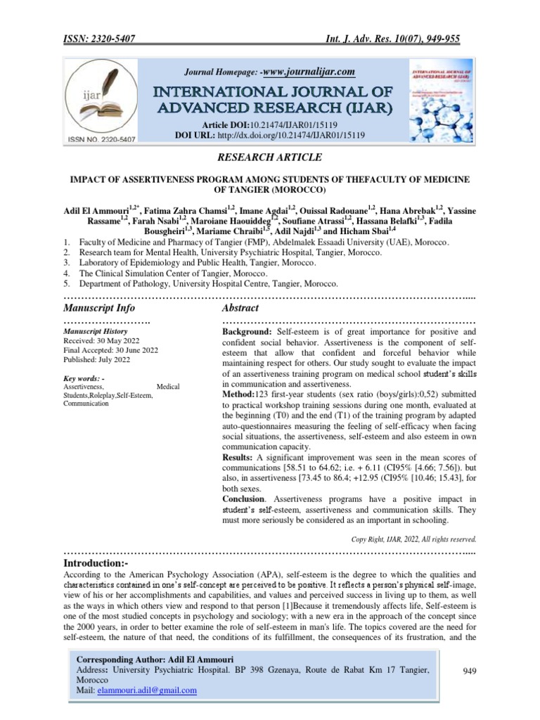 Impact of Assertiveness Program Among Students of Thefaculty of Medicine of Tangier (Morocco ...