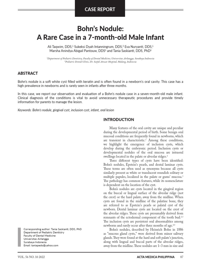 Bohn’s Nodule in 7-Month-Old Infant | PDF | Clinical Medicine | Medical ...