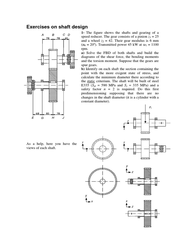 Shaft Design Exercises and Solutions | PDF | Gear | Materials Science