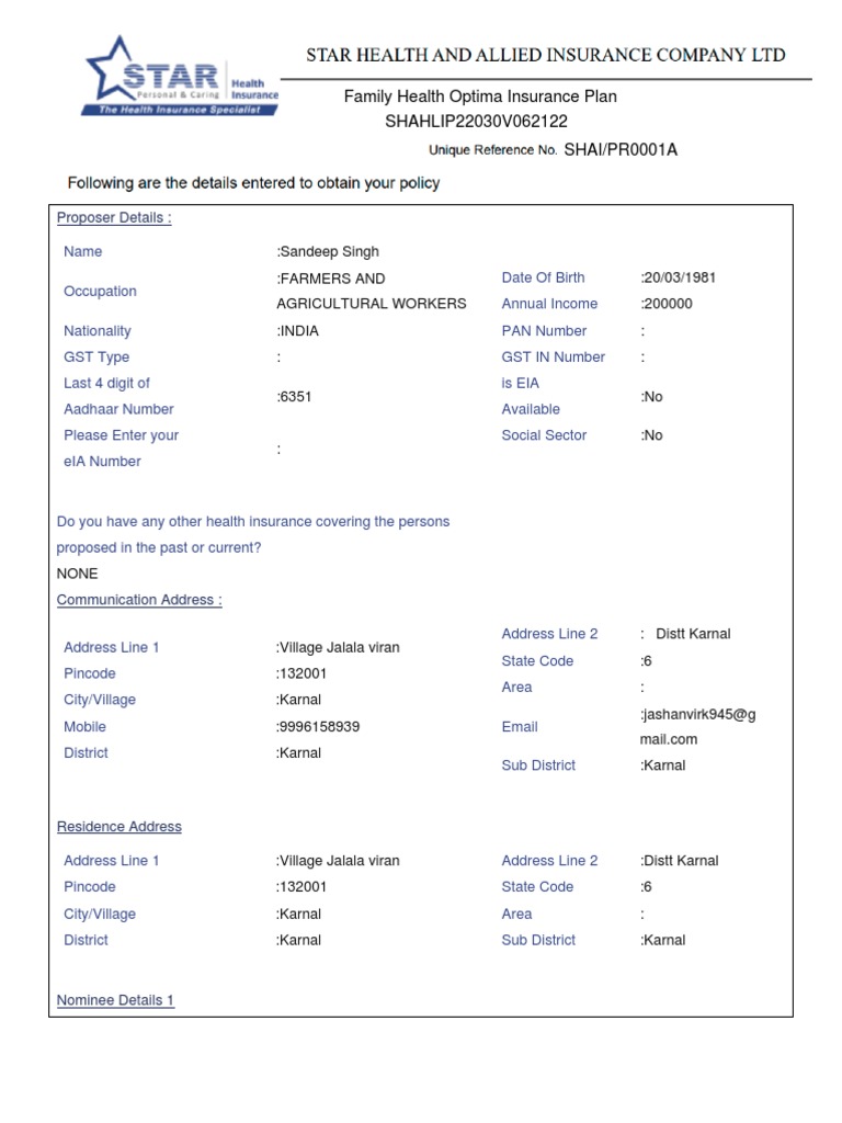 Family Health Optima Insurance Plan SHAHLIP22030V062122 SHAI/PR0001A ...