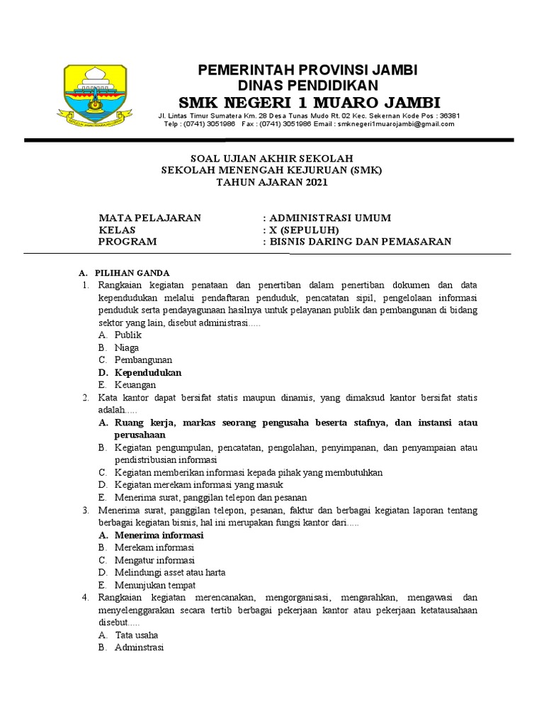 Soal UAS Adm. Umum | PDF