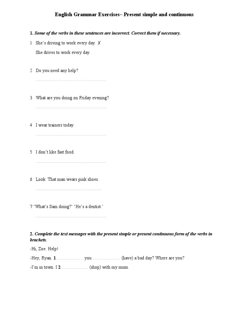 Pr. Simple and Cont. Exercises | PDF | Language Mechanics | Syntax