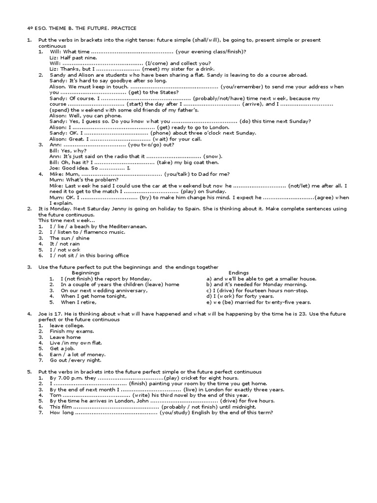 The Future Tenses Practice | PDF | Home & Garden