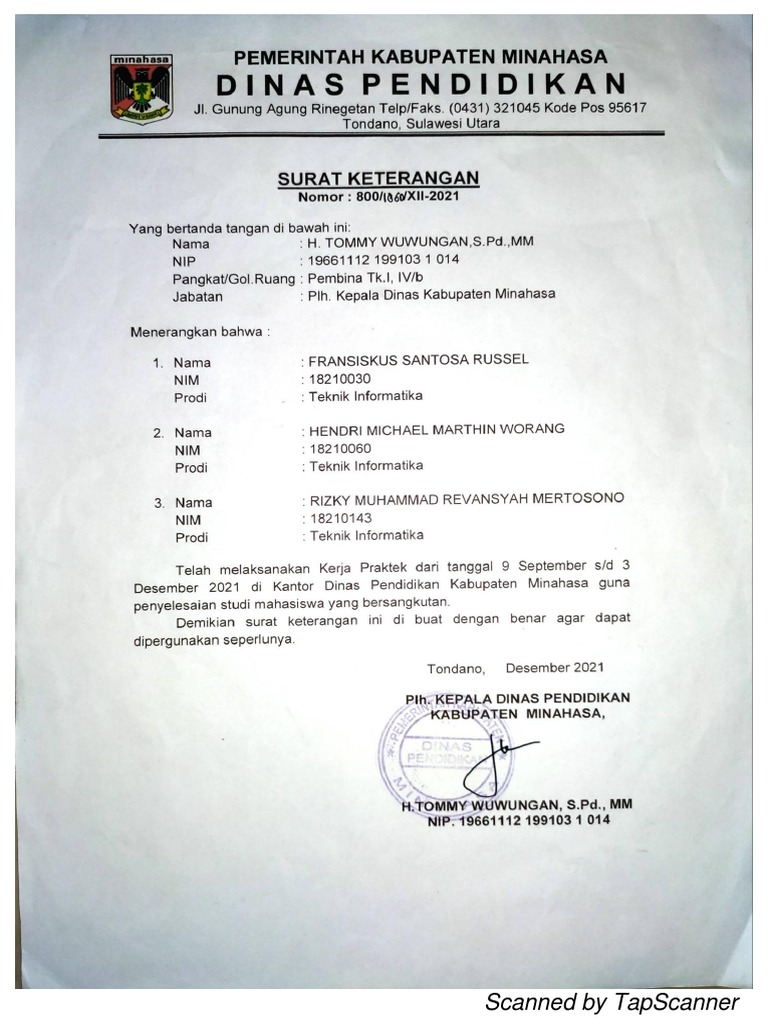 Surat Keterangan Telah Menyelesaikan KP | PDF
