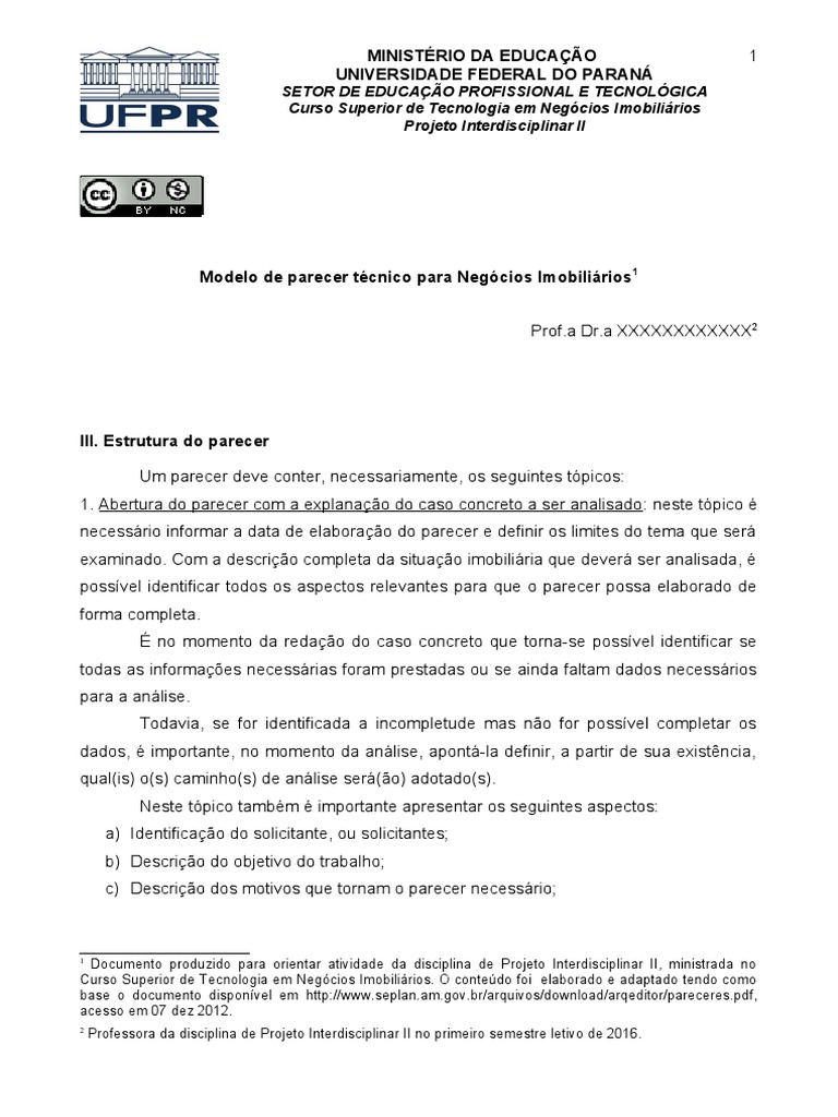 Modelo de Parecer Técnico | PDF | Interdisciplinaridade ...