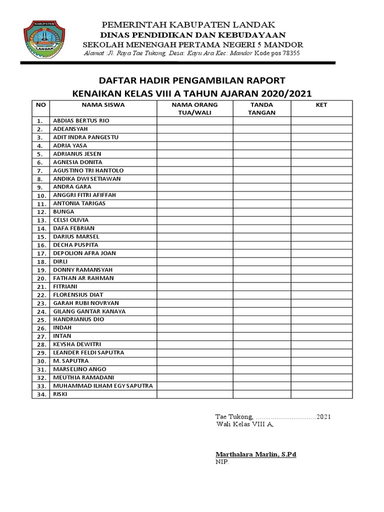 Daftar Pengambilan Raport | PDF