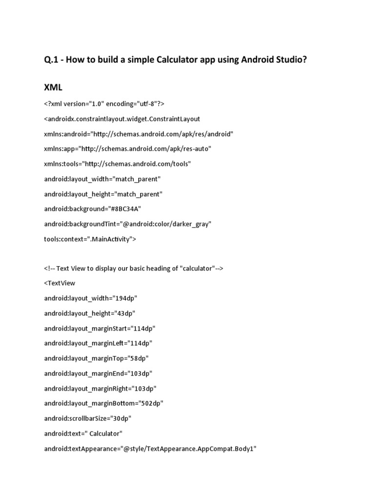 Q.1 - How To Build A Simple Calculator App Using Android Studio? XML ...